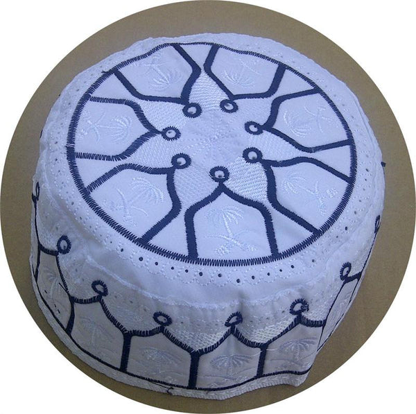 Men's Kufi Cap - Arabic clothing with Saudi Emblem Design In Black Whi